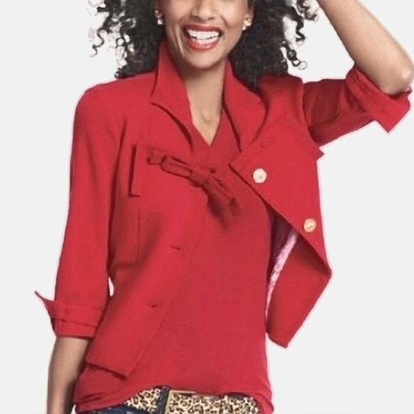 CAbi | Jackets & Coats | Red Cabi Blazer Beau Gold Button Bow Front ...